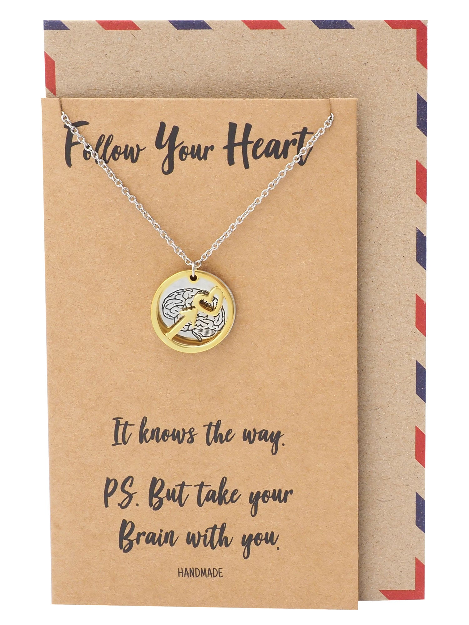 Coline Heart Arrow and Brain on Plate Pendant Necklace Inspirational ...